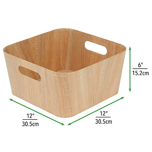 mDesign Wood Grain Paperboard Food Storage Container Bin Basket with Handles for Pantry - Organization Containers for Assorted Fruit, Vegetable, and Produce - 6 Pack - Natural/Tan