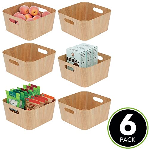 mDesign Wood Grain Paperboard Food Storage Container Bin Basket with Handles for Pantry - Organization Containers for Assorted Fruit, Vegetable, and Produce - 6 Pack - Natural/Tan