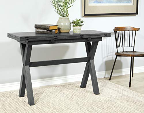 OSP Home Furnishings McKayla Flip-Top Expanding Desk to Dining Table, Distressed Washed Grey Finish