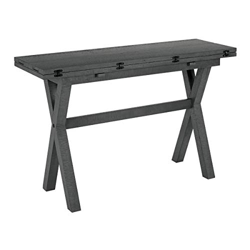 OSP Home Furnishings McKayla Flip-Top Expanding Desk to Dining Table, Distressed Washed Grey Finish