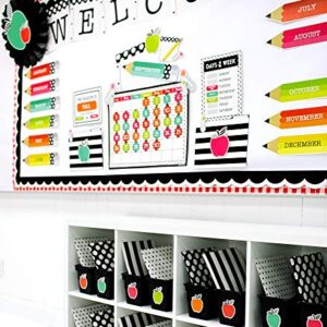 Schoolgirl Style Black, White and Stylish Supplies Bulletin Board Set?Notepad, Pencils, Pencil Pouches, Apple, Paper Clips, Scissors, Eraser, Glue Cutouts (23 pc)