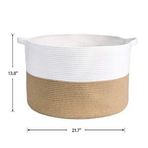 INDRESSME Large Jute Basket (Set of 2)- XXXL Large Cotton Rope Basket and Large Blanket Basket