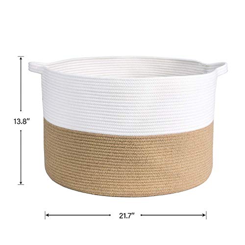 INDRESSME Large Jute Basket (Set of 2)- XXXL Large Cotton Rope Basket and Large Blanket Basket