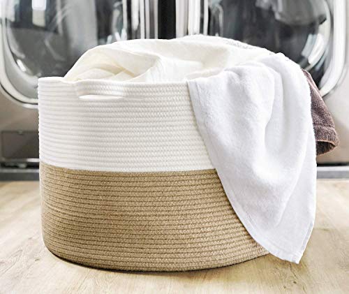 INDRESSME Large Jute Basket (Set of 2)- XXXL Large Cotton Rope Basket and Large Blanket Basket