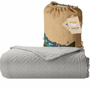 california design den 100% cotton blanket queen size/full size, lightweight & breathable bed blanket for summers, herringbone design, light gray queen blanket, all-season throw (light gray)