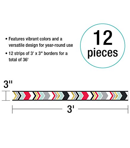 Carson Dellosa Modern Chevron Bulletin Board Borders, 36 Feet of Straight Chevron Classroom Borders for Bulletin Board, White Board, Cork Board, Locker, Classroom Decor, and Modern Office Decor