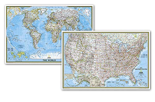 National Geographic World and United States Maps - Classic (Poster Size: 36 x 24 in) [Map Pack Bundle] (National Geographic Reference Map)