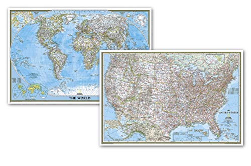 National Geographic World and United States Maps - Classic (Poster Size: 36 x 24 in) [Map Pack Bundle] (National Geographic Reference Map)