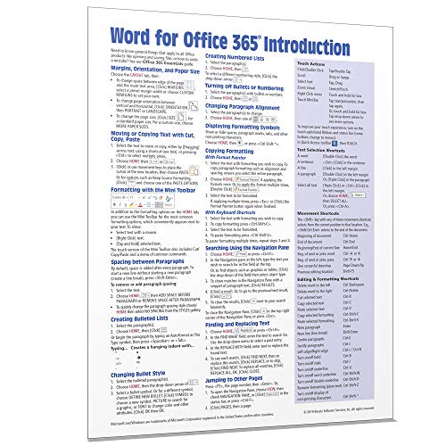 Word for Microsoft 365 (Office 365) Introduction Quick Reference Guide - Windows Version (Cheat Sheet of Instructions, Tips & Shortcuts - Laminated Card)