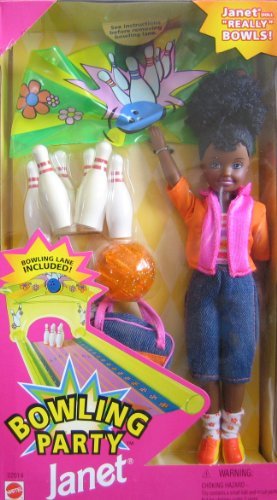 Barbie Bowling Party JANET Doll AA w Bowling Pins, Bowling Ball & More! (1998)