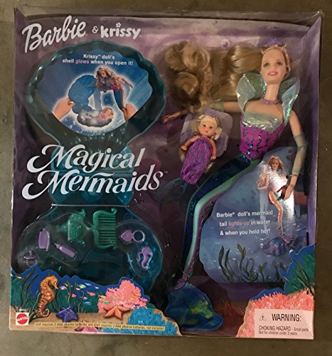 Magical Mermaids Barbie and Krissy Doll Light-up Tail with Glowing Shell Set