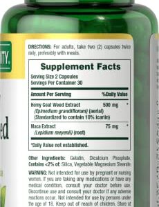 Nature's Bounty Horny Goat Weed w/Maca,Dietary Supplement, 60 Capsules, Gelatin, Dicalcium Phosphate, Vegetable Magnesium Stearate, Silica