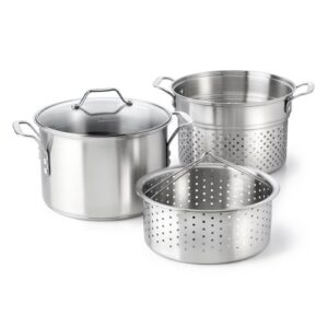 calphalon classic stainless steel 8 quart stock pot with steamer and pasta insert