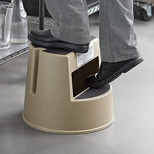 Rubbermaid Commercial Products Mobile Heavy Duty Plastic Step Stool, 16-Inch, Beige, 350-Pound Capacity, Nonslip, Sturdy to Support Adults and Kids, with Wheels for Easy Glide, Indoor/Outdoor