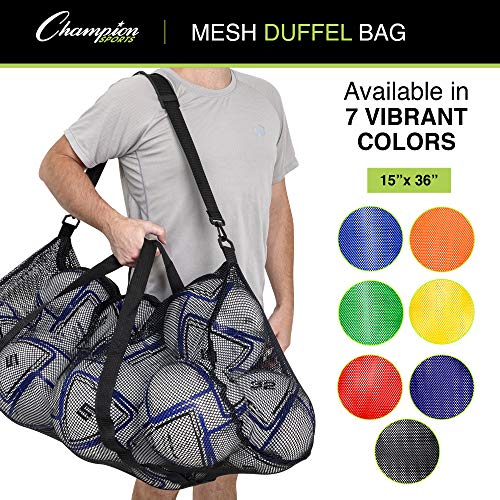 Champion Sports Mesh Duffle Bag with Zipper and Adjustable Shoulder Strap, 15” x 36”, Black - Multipurpose, Oversized Gym Bag for Equipment, Sports Gear, Laundry - Breathable Mesh Scuba and Travel Bag