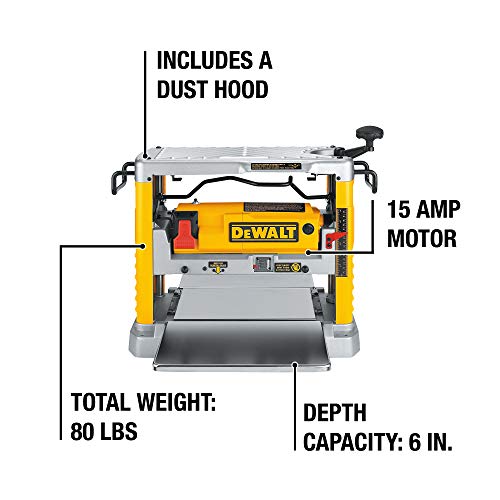 DEWALT Benchtop Planer, 15-Amp, 12-1/2-Inch, 3-Knife Cutter, 20,000 RPM, Corded (DW734)