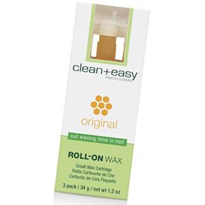 clean + easy small original roll on wax refill for wax cartridge, hygienic depilatory hair removal treatment, removes fine to coarse hairs, perfect for delicate skin - 3 packs