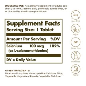 Solgar Yeast-Free Selenium 100 mcg - 100 Tablets - Supports Antioxidant & Immune System Health - Non-GMO, Gluten Free, Dairy Free, Kosher - 100 Servings