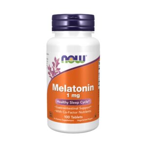 now supplements, melatonin 1 mg, with co-factor nutrients, healthy sleep cycle*, 100 tablets