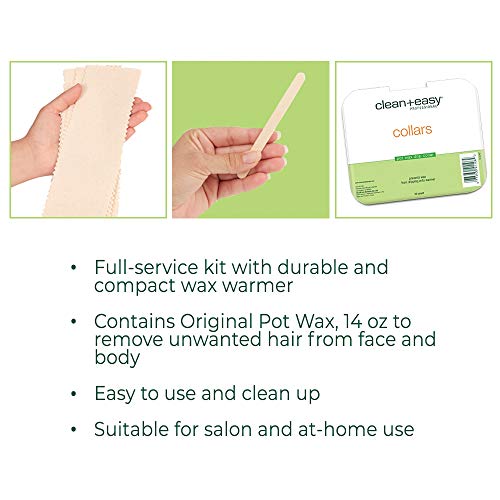 Clean + Easy Pot Wax Mini Kit With Deluxe Warmer, Original Formula Wax, Muslin Strips, Waxing Accessories, (120 V)