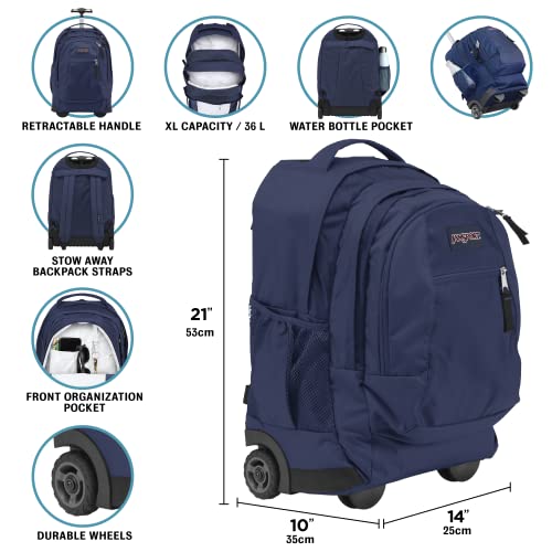 JanSport Driver 8 Rolling Backpack and Computer Bag, Black - Durable Laptop Backpack with Wheels, Tuckaway Straps, 15-inch Laptop Sleeve - Premium Bag Rucksack