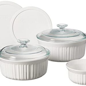 CorningWare French White 7-Pc Ceramic Bakeware Set with Lids, Chip and Crack Resistant Stoneware Baking Dish, Microwave, Dishwasher, Oven, Freezer and Fridge Safe