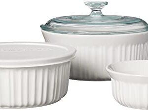 CorningWare French White 7-Pc Ceramic Bakeware Set with Lids, Chip and Crack Resistant Stoneware Baking Dish, Microwave, Dishwasher, Oven, Freezer and Fridge Safe