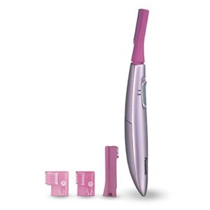 panasonic women’s facial hair remover and eyebrow trimmer with pivoting head, includes 2 gentle blades for brow and face and 2 eyebrow trim attachments, battery-operated – es2113pc