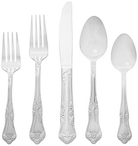 oneida azalea 20 piece everyday flatware, service for 4, 18/0 stainless steel, silverware set, dishwasher safe, silver