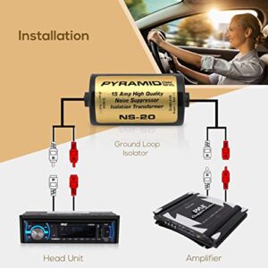 Pyramid 200W 15A RCA Noise Suppressor - Designed for Audio Signals & to Eliminate Noise, Isolation Transformer, Used w/ Amplifier or EQ, Install w/ RCA Jacks & Unique Noise Detection Circuit NS20