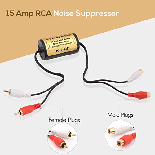 Pyramid 200W 15A RCA Noise Suppressor - Designed for Audio Signals & to Eliminate Noise, Isolation Transformer, Used w/ Amplifier or EQ, Install w/ RCA Jacks & Unique Noise Detection Circuit NS20