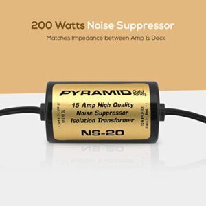 Pyramid 200W 15A RCA Noise Suppressor - Designed for Audio Signals & to Eliminate Noise, Isolation Transformer, Used w/ Amplifier or EQ, Install w/ RCA Jacks & Unique Noise Detection Circuit NS20