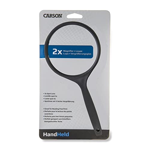 Carson Oversized 4.0 inch Handheld 2X Power Magnifying Glass with 3X Spot Lens and Protective Rim for Reading Fine Print and Other Low Vision Tasks (DS-44GL)