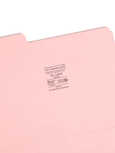 Smead Colored File Folder, 1/3-Cut Tab, Letter Size, Pink, 100 per Box (12643)