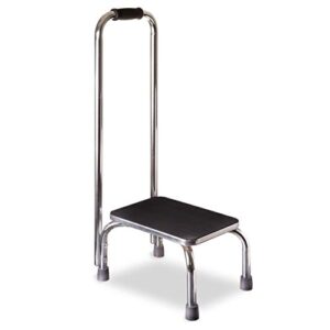 dmi step stool with handle and non skid rubber platform, lightweight and sturdy stool for seniors, adults and children, holds up to 300 pounds with 9.5 inch step up, 17.3"d x 12.3"w x 34"h, chrome