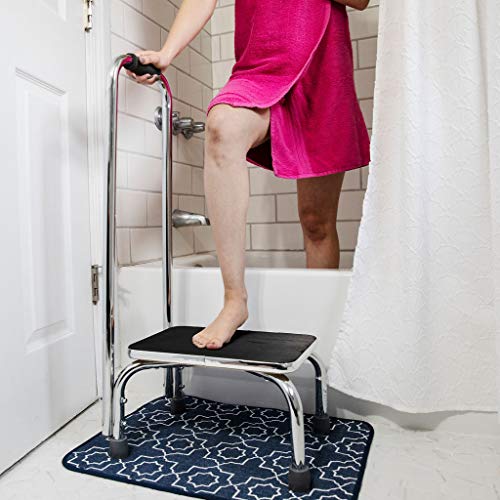 DMI Step Stool with Handle and Non Skid Rubber Platform, Lightweight and Sturdy Stool for Seniors, Adults and Children, Holds up to 300 Pounds with 9.5 Inch Step Up, 17.3"D x 12.3"W x 34"H, Chrome