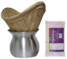 thai sticky rice kit (steamer, basket, cheesecloth, 5 lbs sticky rice)