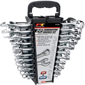 Performance Tool W1069 22-Piece SAE and Combination Metric Wrench Set with Organizer Rack