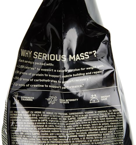 Optimum Nutrition Serious Mass Weight Gainer Protein Powder Vitamin C Zinc and Vitamin D for Immune Support Vanilla 12 Pound (Packaging May Vary)