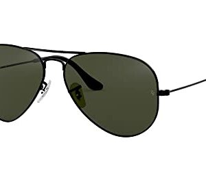 Ray-Ban RB3025 Classic Aviator Sunglasses, Black/G-15 Green, 58 mm