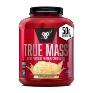 bsn true-mass weight gainer, muscle mass gainer protein powder, vanilla ice cream, 5.82 pound