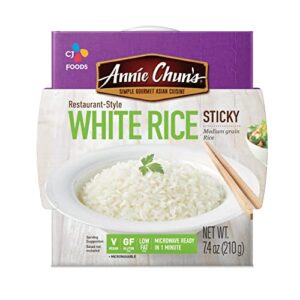 annie chun's - cooked white sticky rice: instant, microwaveable, gluten free, vegan, low fat and delicious, 7.4 oz (pack of 6)