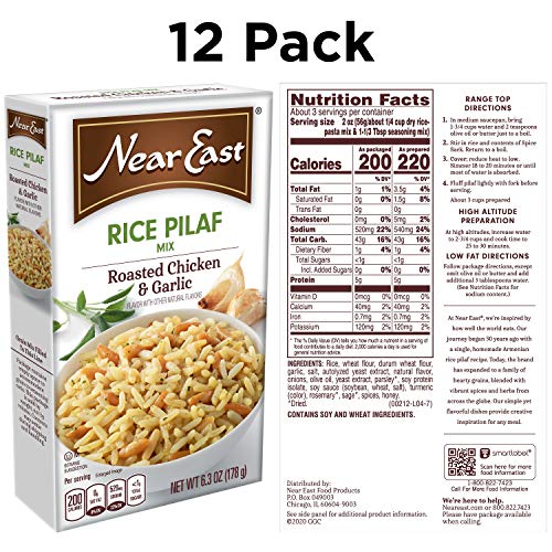 Near East Rice Pilaf Mix, Roasted Chicken & Garlic, 6.3oz Boxes (12 Pack)