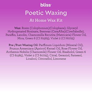 Bliss Poetic Waxing At Home Wax Kit - 5.3 Fl Oz - Microwavable Stripless Wax Hair Removal Kit - Fragrance Free - Safe for All Skin Types - 6 PC Set