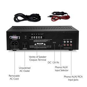 Pyle Home Compact Public Address Mono Amplifier - Professional 50W Mini Home Power Audio Sound PA Speaker Receiver System w/ RCA, Headphone, 2 Microphone Inputs, Independent Volume Control - PT110