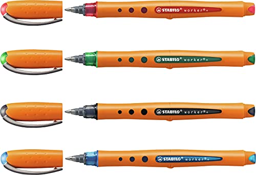 STABILO Worker Rollerball - Assorted Colours, Pack of 4