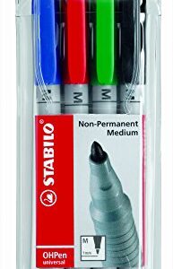 STABILO OHP Pen OHP Pen Soluble - Medium - Wallet of 4 - Assorted Colours