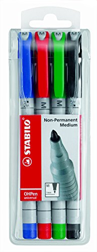 STABILO OHP Pen OHP Pen Soluble - Medium - Wallet of 4 - Assorted Colours