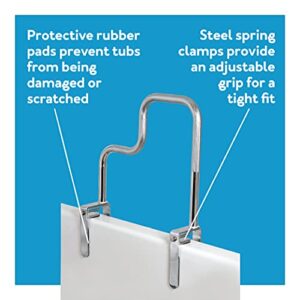 Carex Tri-Grip Bathtub Rail with Chrome Finish - Bathtub Grab Bar Safety Bar For Seniors and Handicap - For Assistance Getting In and Out of Tub, Easy to Install on Most Tubs