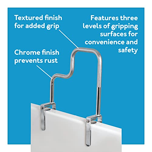 Carex Tri-Grip Bathtub Rail with Chrome Finish - Bathtub Grab Bar Safety Bar For Seniors and Handicap - For Assistance Getting In and Out of Tub, Easy to Install on Most Tubs